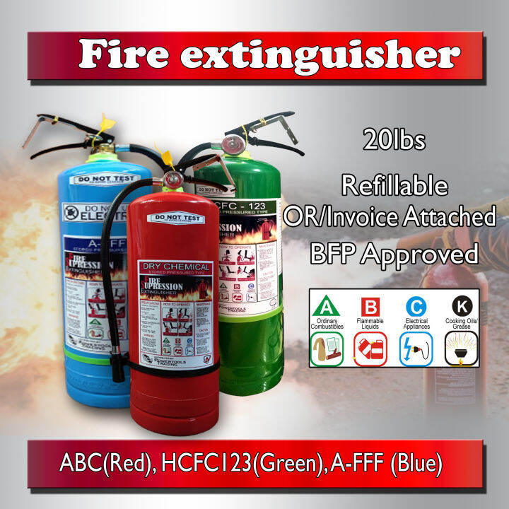 Fire extinguisher 20 lbs, Red ABC, Blue AFFF, Green HCFC | Lazada PH