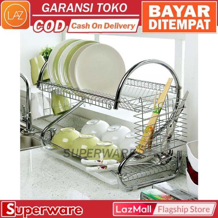[ RAK PIRING STAINLESS 2 TINGKAT ] Rak Piring 2 Tingkat Stainless High ...