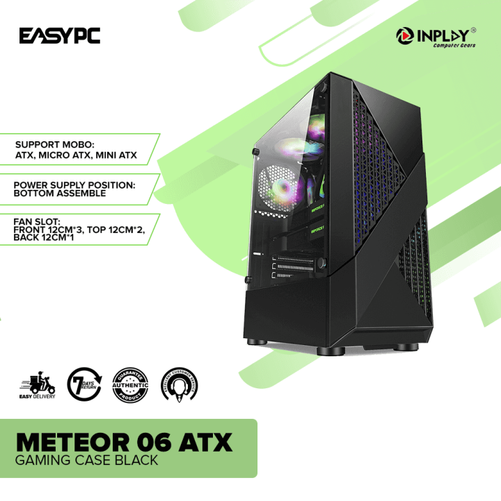 EasyPC | InPlay Meteor 06 ATX Gaming Case Black PC Case Desktop Casing ...