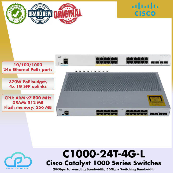 C1000-24T-4G-L | Cisco Catalyst 1000 Series Switches | 24x 10/100/1000 Ethernet ports, 4x 1G SFP ...
