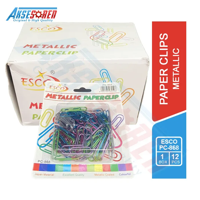 KLIP KERTAS METALLIC ESCO [PC-868/12 PCS/1 PACK] / PAPER CLIPS ...