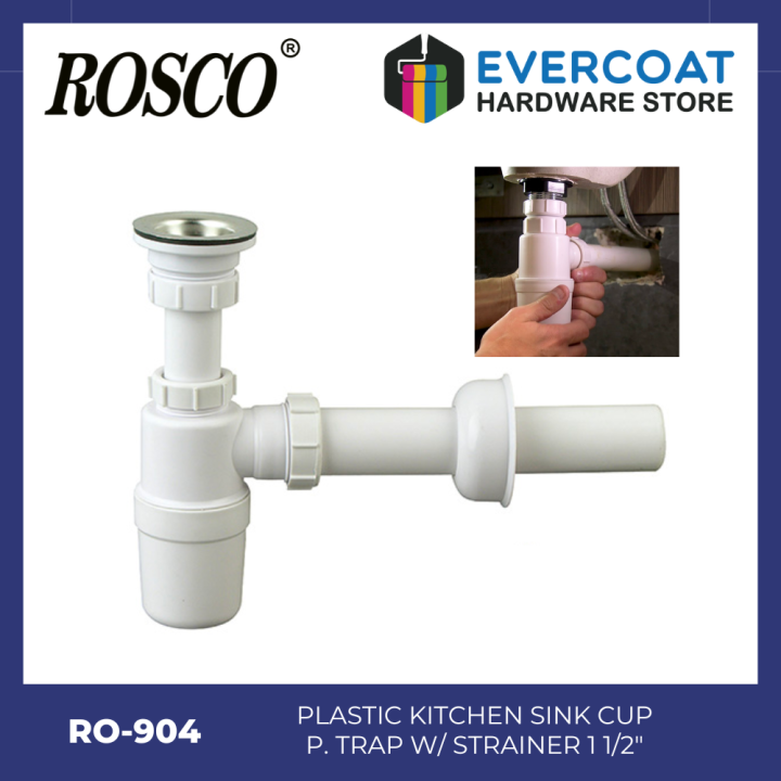RO-904 Rosco Plastic Kitchen Sink Cup P. Trap w/ Strainer 1 1/2 ...