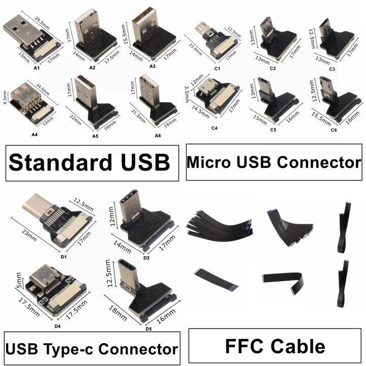 Ribbon FPV Type C Micro Mini USB A Plug Socket Connectors Flexible Flat ...