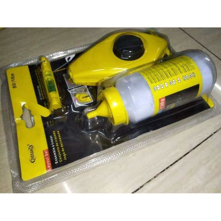 3pc layout set chalk line marker w/ power pitik level bar chalk line ...