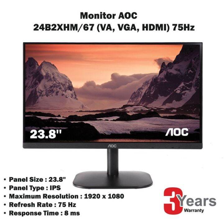 MONITOR (จอมอนิเตอร์) AOC 24B2XH/67 / AOC 24B2XHM/67 23.8 IPS FHD 75Hz ...