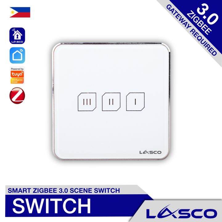 Lasco 3 Gang Zigbee Smart Scene Switch, Battery Operated, Wireless, 9 ...