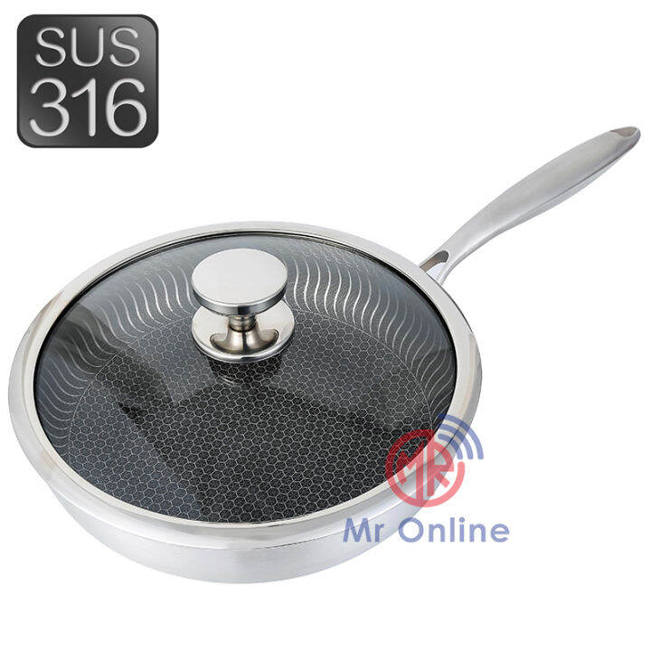 Sampinlais Original Honeycomb SUS316 One Side Non-Stick Frying Pan with long handle D26CM/28CM ...