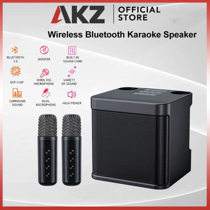 AKZ Wireless Karaoke Speaker Dual Microphone 3D Stereo Family Party Ktv ...