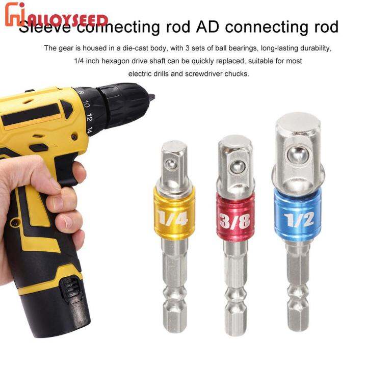 3x Socket Adapter 1/4 3/8 1/2 inch Nut Driver Sockets Impact Hex Shank ...