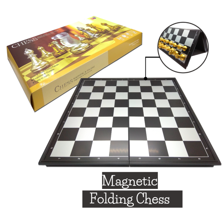 Magnetic Folding Chess Board Set With Hardcase Box (Gold & Silver Chess ...