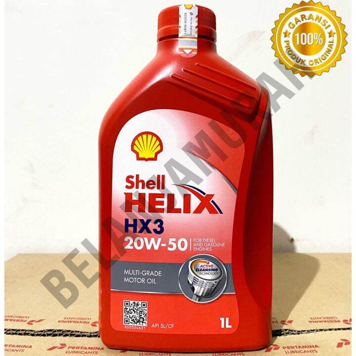 Oli Shell Helix HX3 SAE 20w-50 1Liter 100% ASLI | Lazada Indonesia