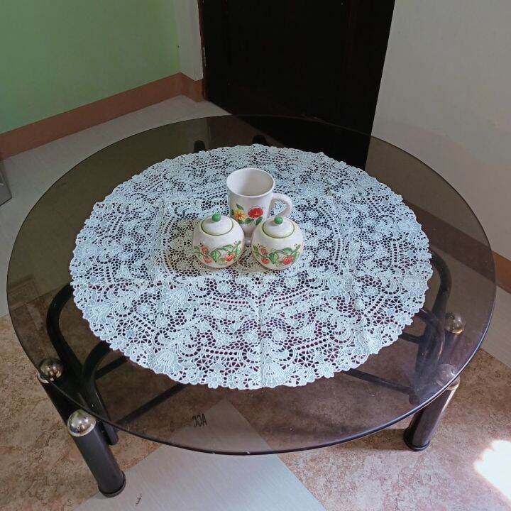 Round CENTER Table Cover Tablemat Centerpiece Lazy Susan Cream Vinyl ...