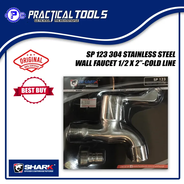 SHARK SP123 304 STAINLESS STEEL WALL FAUCET 1/2" X 2" COLD LINE | Lazada PH