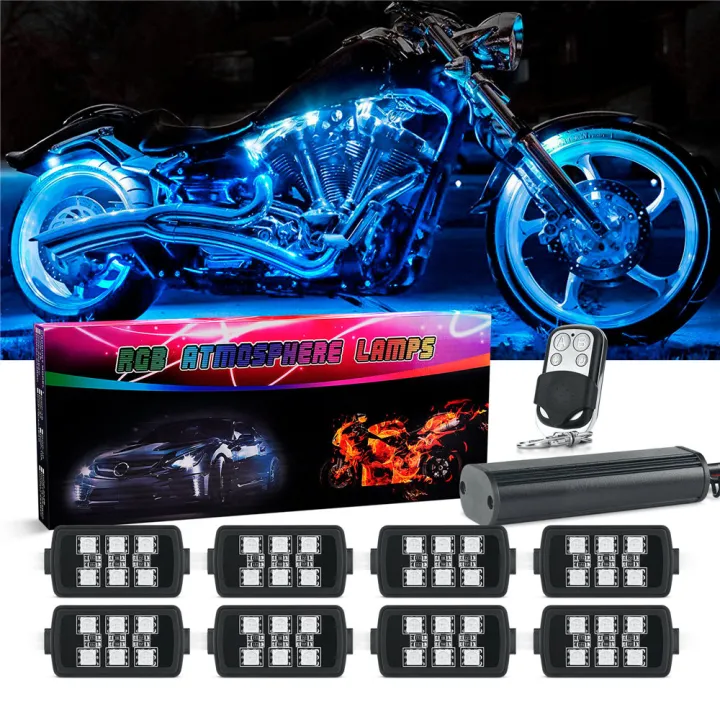 MICTUNING 8pcs Motorcycle RGB LED Lights Kit with Brake Light Function ...