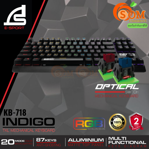 KB-718 KEYBOARD (คีย์บอร์ด) SIGNO INDIGO TKL MINI RGB (FULL KEY)(มี 2 ปุ่ม BLUE/RED SWITCH ...