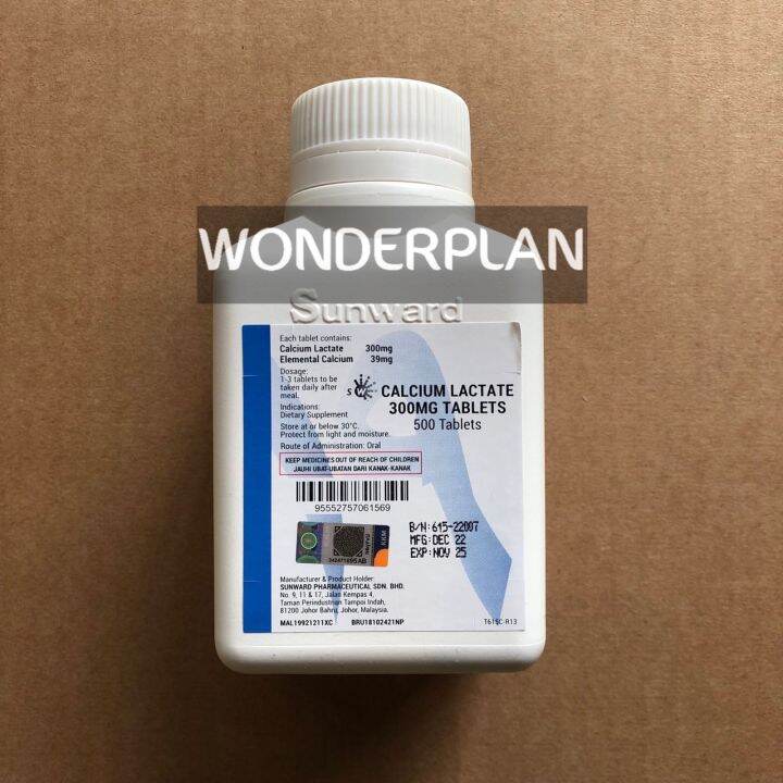 Wonder Plan Sunward Calcium Lactate 300mg Tablets 500s 061569 | Lazada