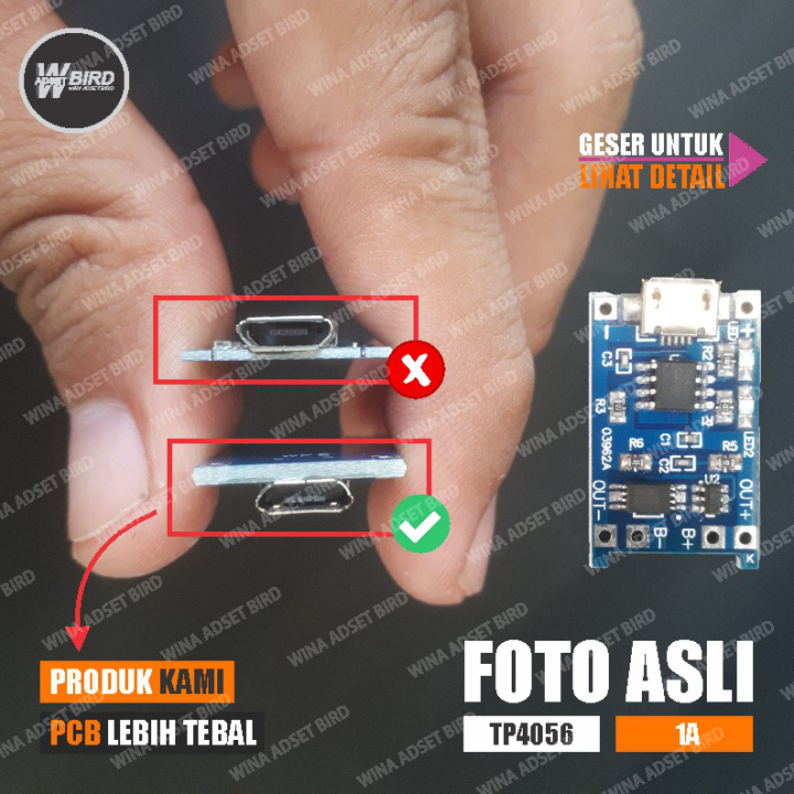 MODUL CAS CHARGER BATERAI BATTERY 18650 DENGAN PROTEKSI - TP4056 WITH ...