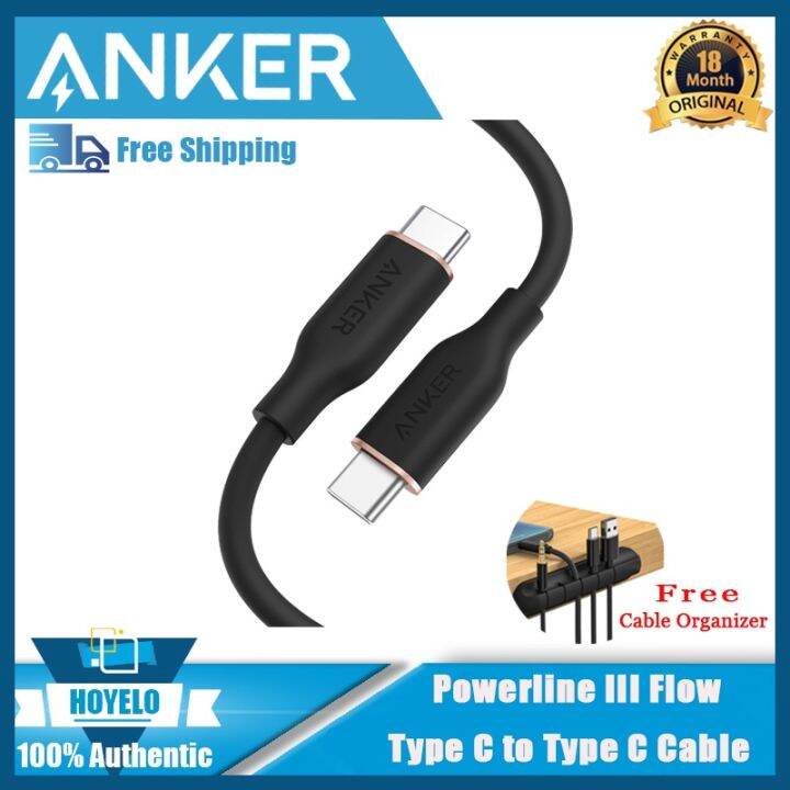 Anker Powerline III Flow, 100W, USB C to USB C Cable 100W, Type C Charging Cable Fast Charge ...