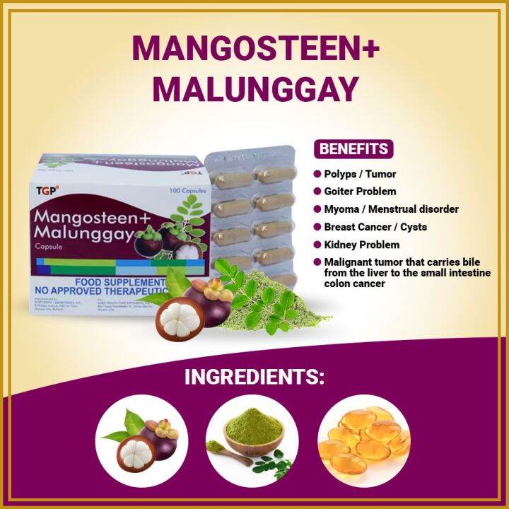 1 Box TGP Mangosteen + Malunggay 500mg 25mg Capsule 100 Capsule helps ...
