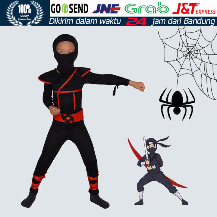 KOSTUM Cosplay NINJA Hitam Strip Merah Baju Halloween Karakter Anak ...