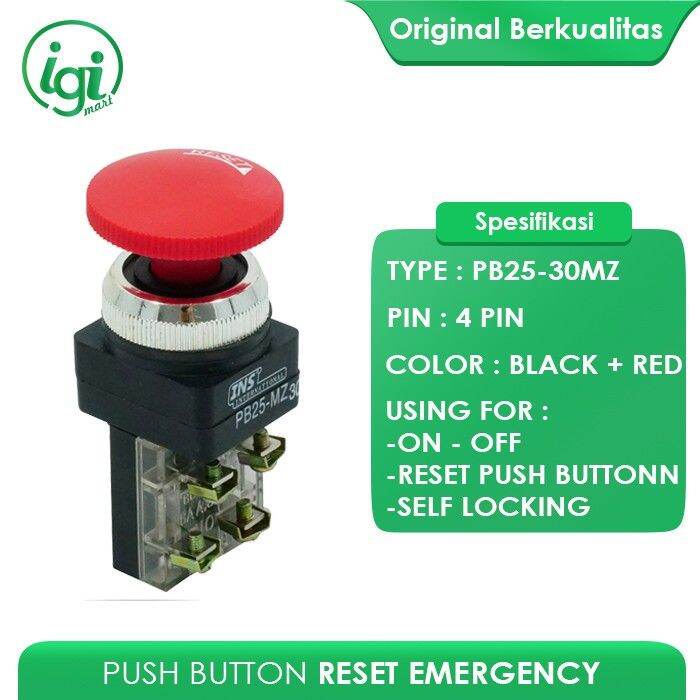 PUSH BUTTON RESET / PUSHBUTTON EMERGENCY PB25MZ 4 KAKI 22 mm | Lazada ...