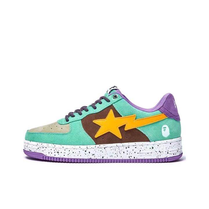 【Original】 BAPE- STA-* รองเท้าผ้าใบแฟชั่นลำลองสีตัดกันสีเหลืองและสี ...