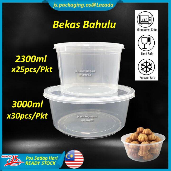 Round Disposable Plastic Food Container 2300ml/3000ml Bekas Kuih Bahulu ...