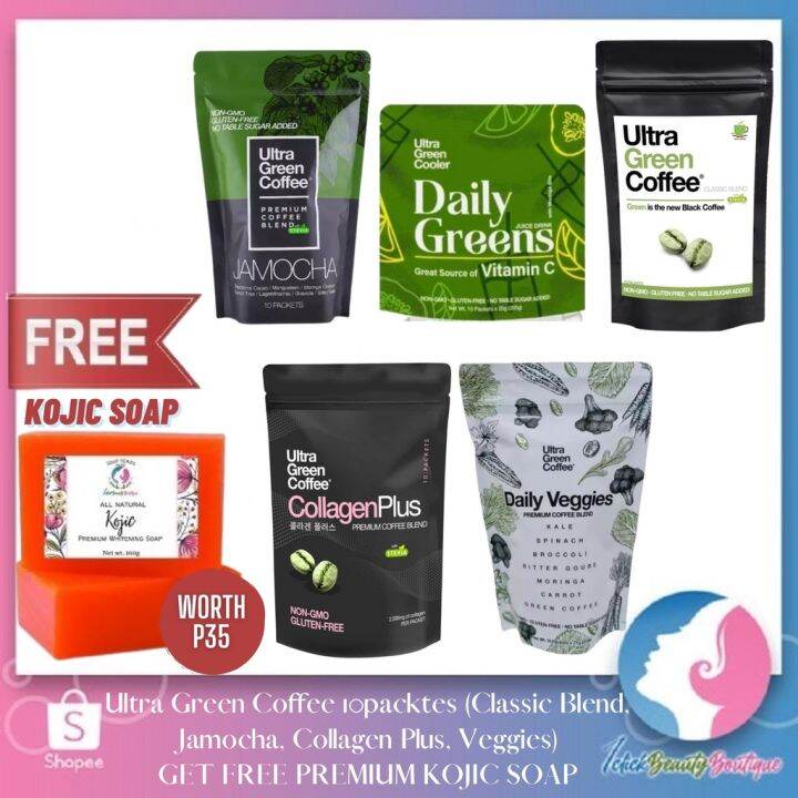 ♧Ultra Green Coffee 10packtes (Classic Blend, Jamocha, Collagen Plus ...