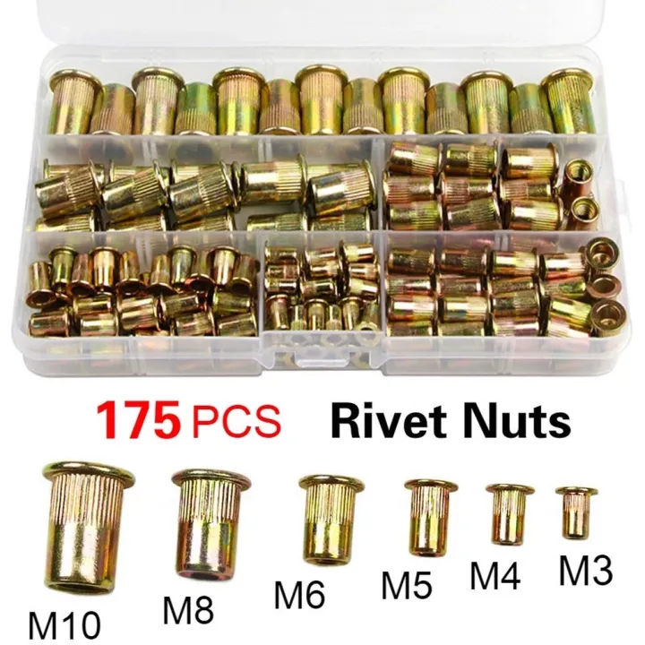 175pcs/set M3 M4 M5 M6 M8 M10 Rivnut Steel Rivet Nut Insert Rivets Multi Size Flat Head Rivet ...