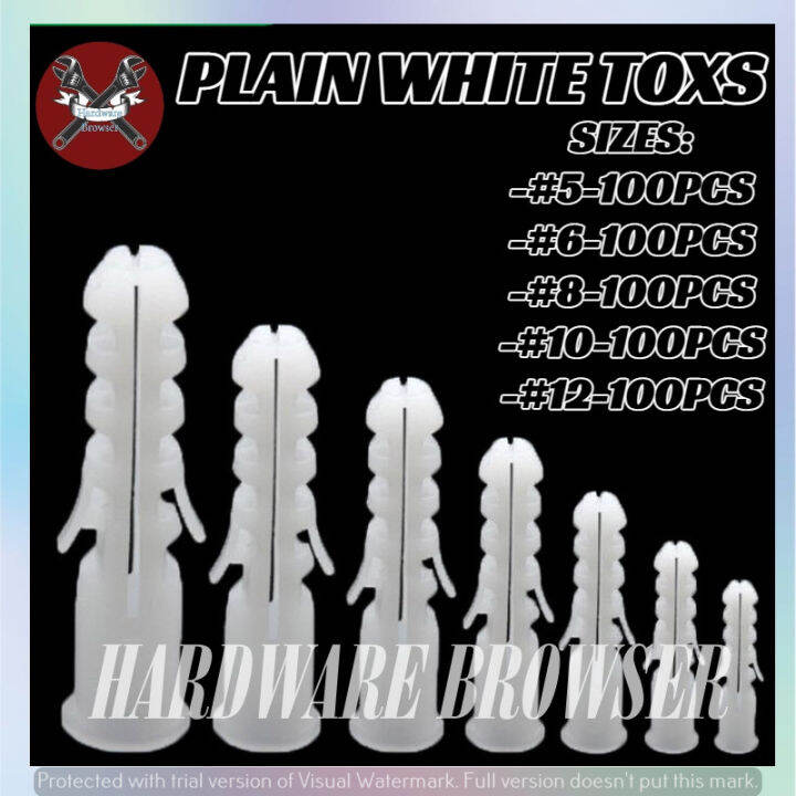 3898-100PCS/SET White Tox Wall Plug (Plastic) (#5, #6, #8, #10, #12 ...