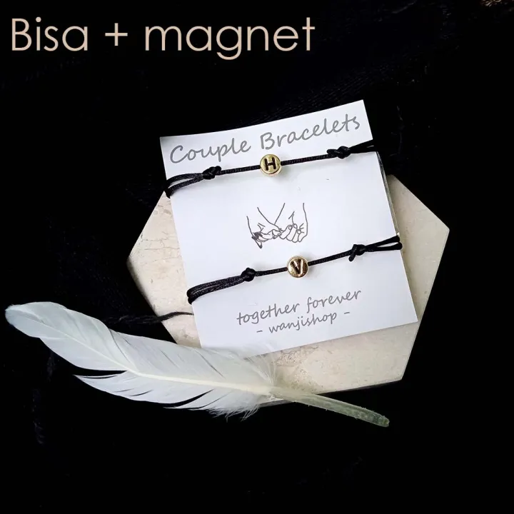 Gelang Couple Nama INISIAL BULAT GOLD SATIN Tali Cina Custom Magnet ...