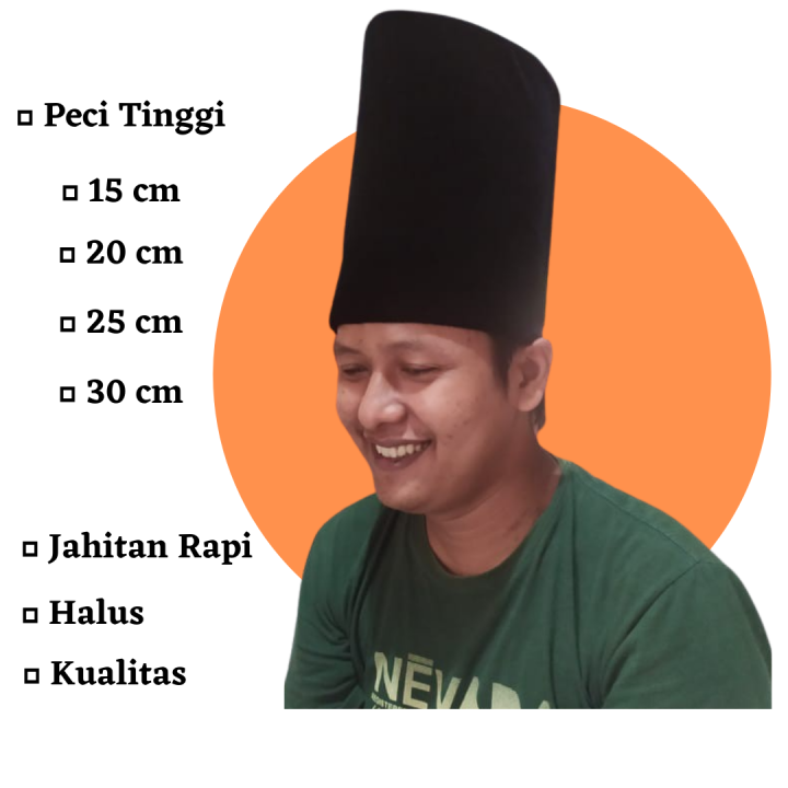 Songkok Pria Peci Kopiah Hitam Polos Pria Dewasa Tinggi 15 cm/20 cm/25 ...