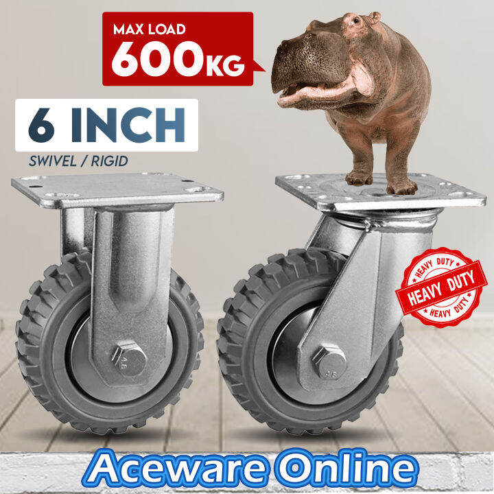6 Inch 600kg Swivel Rigid Rubber Caster Wheel Heavy Duty Caster Wheel ...