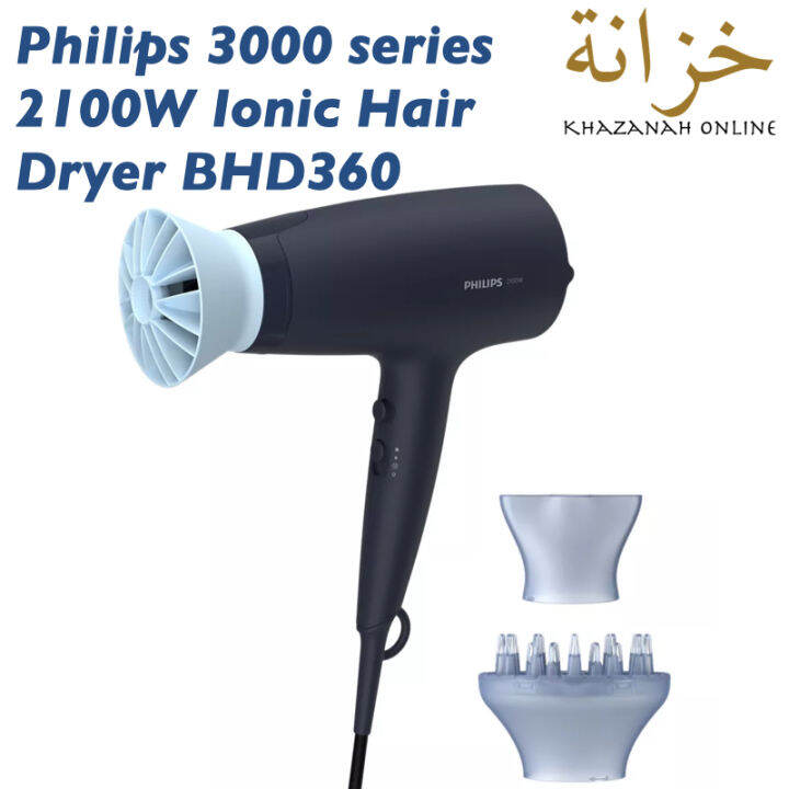 Philips 2100W Ionic Hair Dryer with volume diffuser 3000 series BHD360 | Lazada