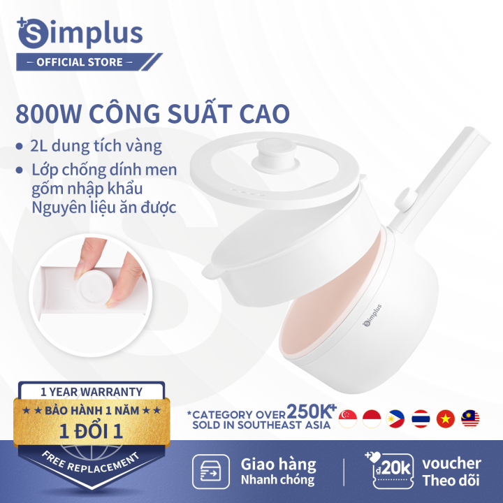 [Kèm xửng hấp] Nồi lẩu điện đa năng Simplus 2L nồi kèm xửng hấp, chống dính, điều chỉnh nhiệt độ ...