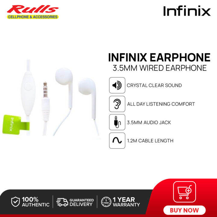 Infinix Earphone | 3.5mm Wired Earphone | 1.2m Cable Length | Lazada PH