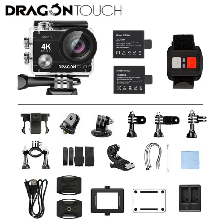 【CW】 Dragon Touch 4K Action Camera 6MP Vision 3 Underwater Waterproof ...