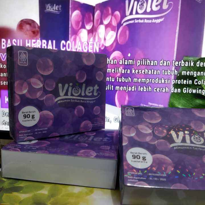 PROMO MINUMAN VIOLET BEAUTY COLLAGEN DRINK SERBUK RASA ANGGUR 1 BOX ( 6 SACHET ) HALAL | Lazada ...