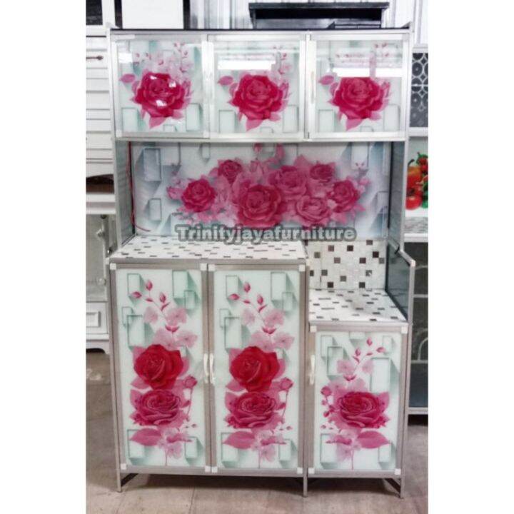 Lemari Piring Rak Piring Almunium Kaca Full Karakter 3 Pintu [Mebelium ...