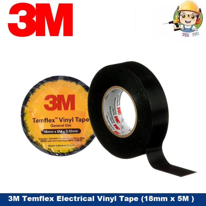 3M temflex electrical vinyl tape Black Tape (18mm x 5m x 0.12mm) | Lazada