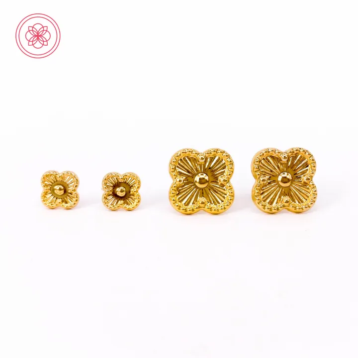 COD PAWNABLE 18k Earrings Saudi Gold VCA Inspired Clover Flower Stud ...