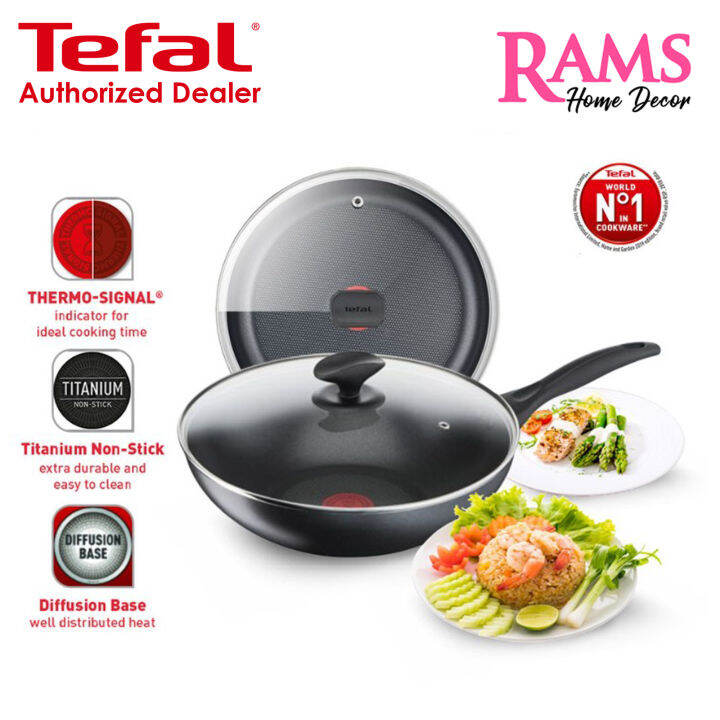 Tefal Cookware Cook & Clean Nonstick 28cm Wokpan with Lid / Thermo-signal® Technology Pan ...