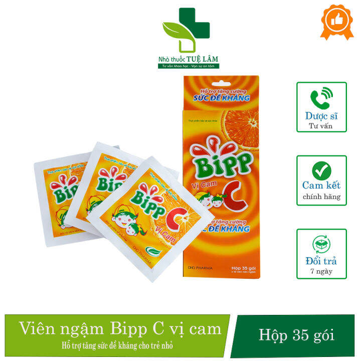 Viên ngậm Bipp C vị cam hộp 35 gói giúp bổ sung vitamin C, tăng đề ...