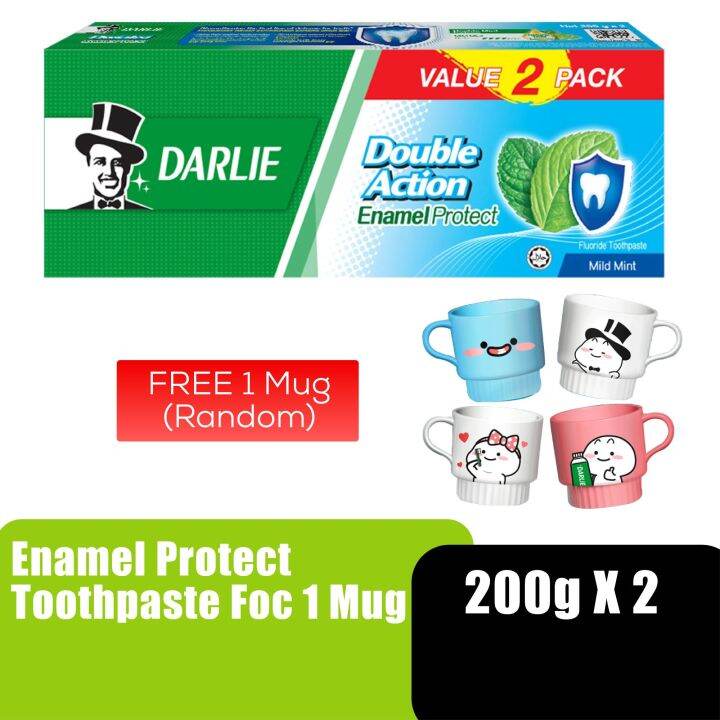 DARLIE DOUBLE ACTION ENAMEL PROTECT TOOTHPASTE 200G x2 WITH FOC MUG ...