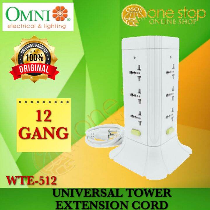 Omni Universal Tower Extension Cord 12 Gang with Switch 1.83m wire- WTE-512 WTE512 •OSOS ...