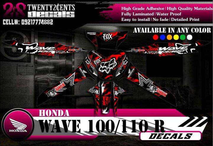 Honda Wave 100 / 100R Decals High-Quality Stickers red racing fox ...