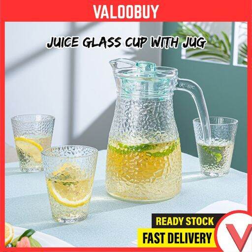 Glass Jug Set Patterned Juice Glass Cup With Jug Air Water Jag Kaca ...