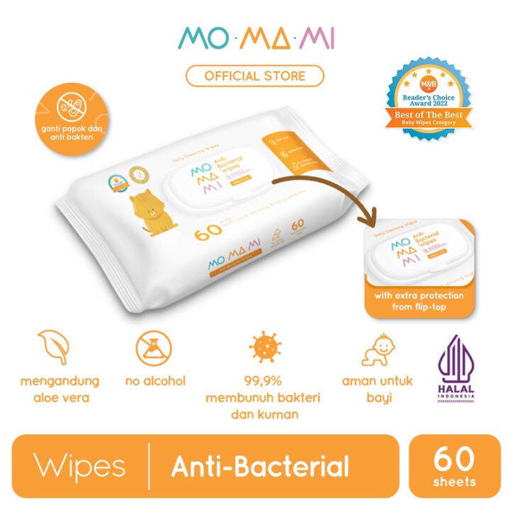 MOMAMI AntiBacterial Wipes 60s Tisu Basah Momami Antibakteri | Lazada ...