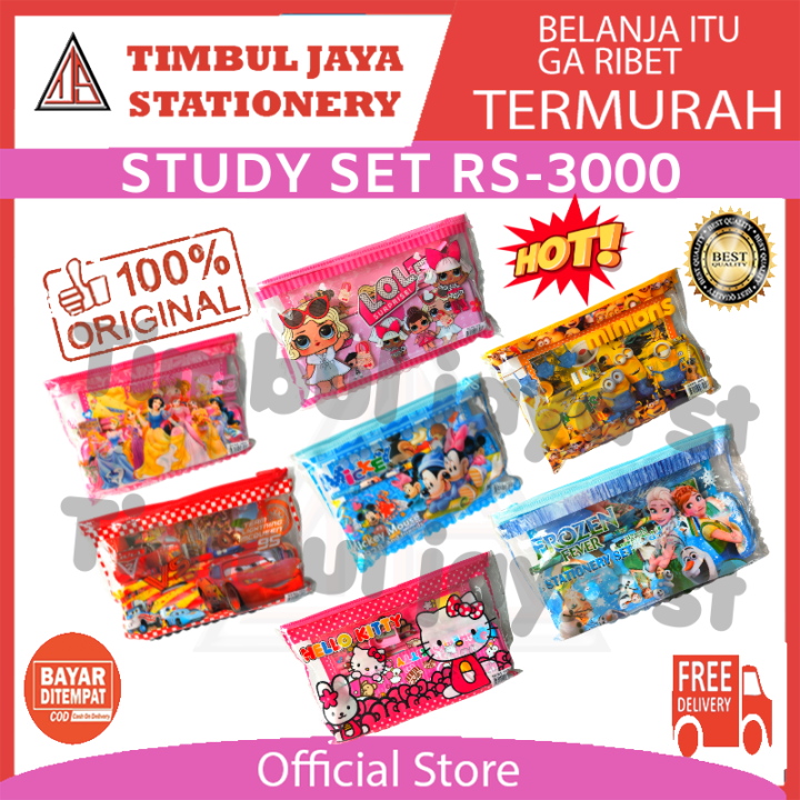 Study set anak alat tulis Stationery set mika kaleng pensil set Paket ...