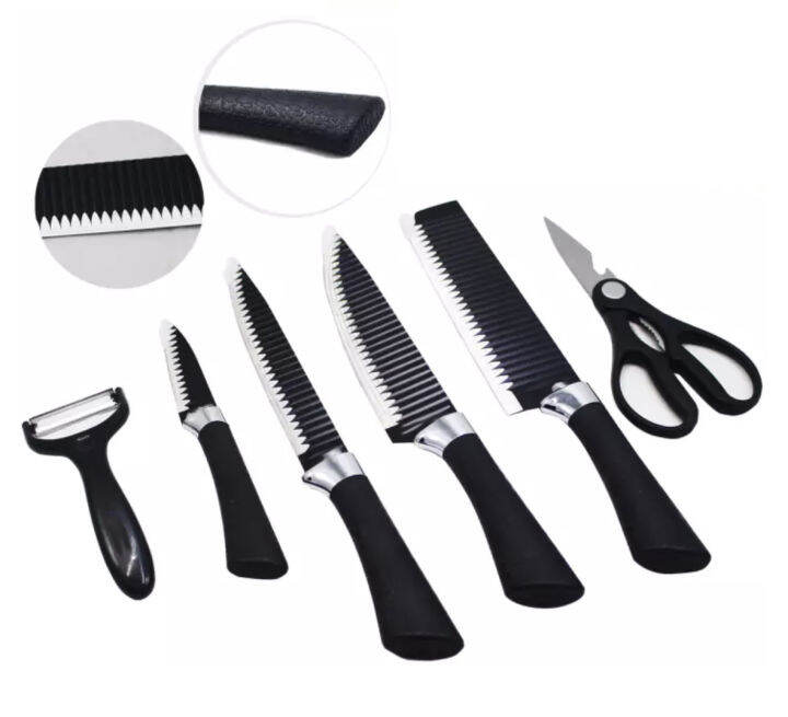 6pcs Knife Set Non-Stick Coating Kitchen Knives (Black) | Lazada PH